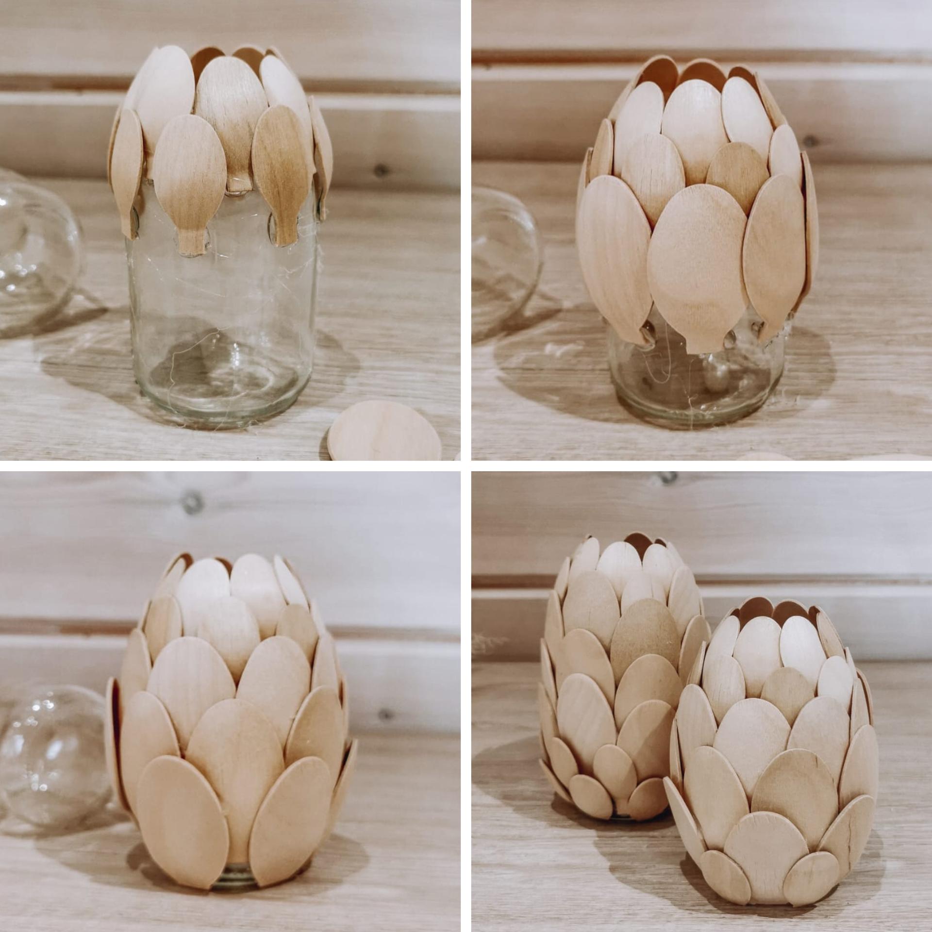 Käpymaljakko ja käpylyhty puulusikoista | Kotona